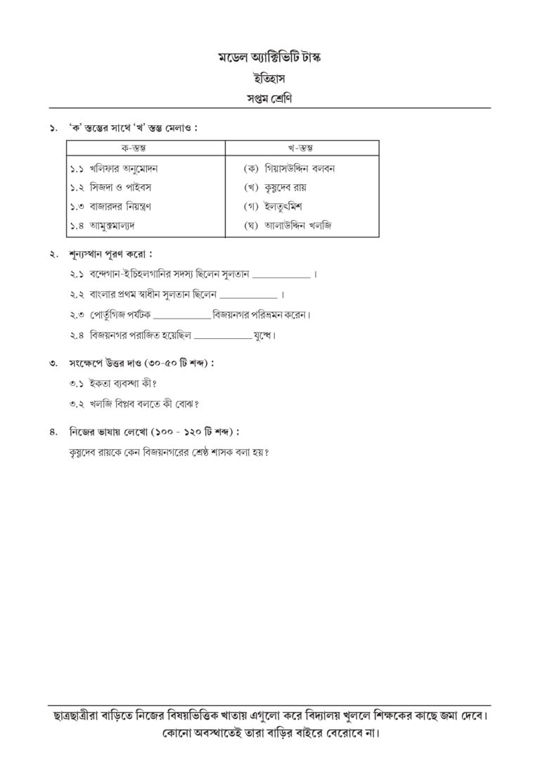 Class 7 History 2nd Series Model Activity Task 2021 - TextbookPlus